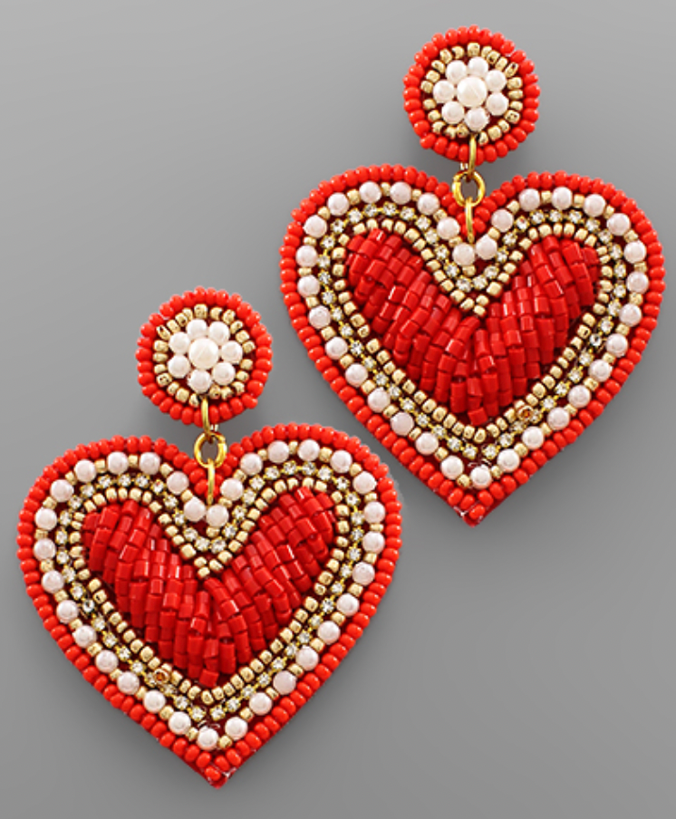 Red beaded heart earrings store