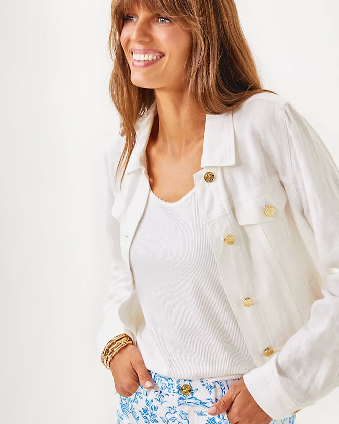 SEASPRAY LINEN JACKET - CONCH SHELL PINK X RESORT WHITE - – Pink of the ...