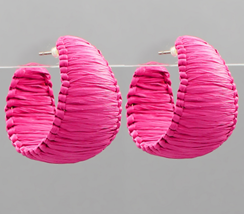 Raffia Wrapped Wide Hoops - Fuchsia – Pink of the Pines
